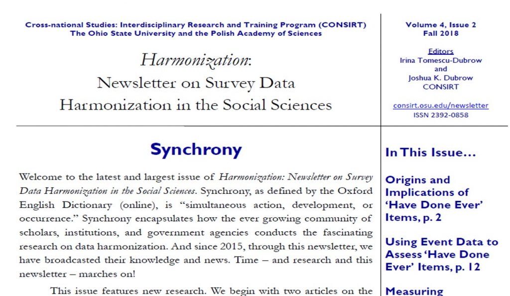 New! Harmonization Newsletter Fall 2018 – Survey Data Recycling