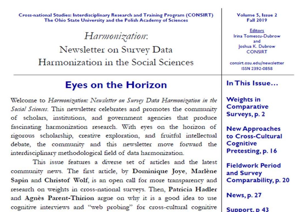 Harmonization Newsletter Fall 2019 – Survey Data Recycling